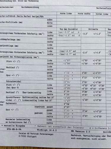 Spureinstellung Airmatic W222 - Startseite Forum Aut...