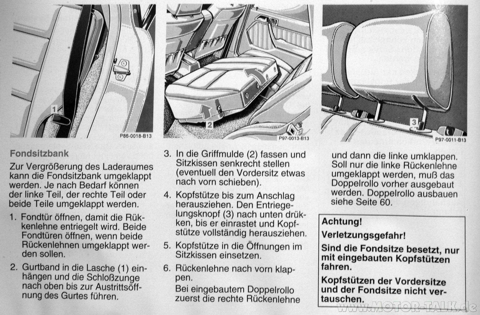 Handbuch mopf2 022 Umklappen Der R cksitzbank Beim 230te Mercedes E