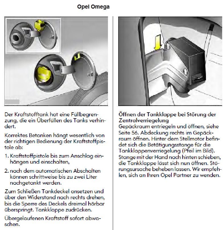 Opel Astra Tankdeckel ãƒæãââœffnen Knopf