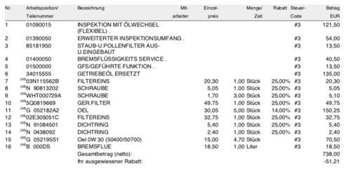 Erweiterter Inspektionsumfang Vw